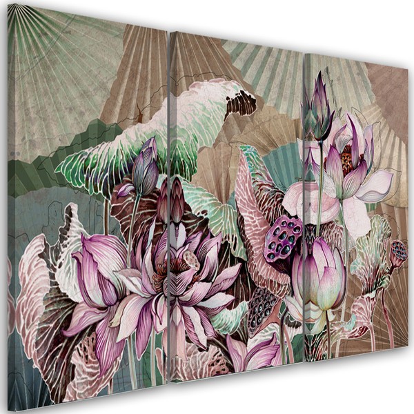 Wall painting for living room - Holy lotus and fans | ARC PRINT