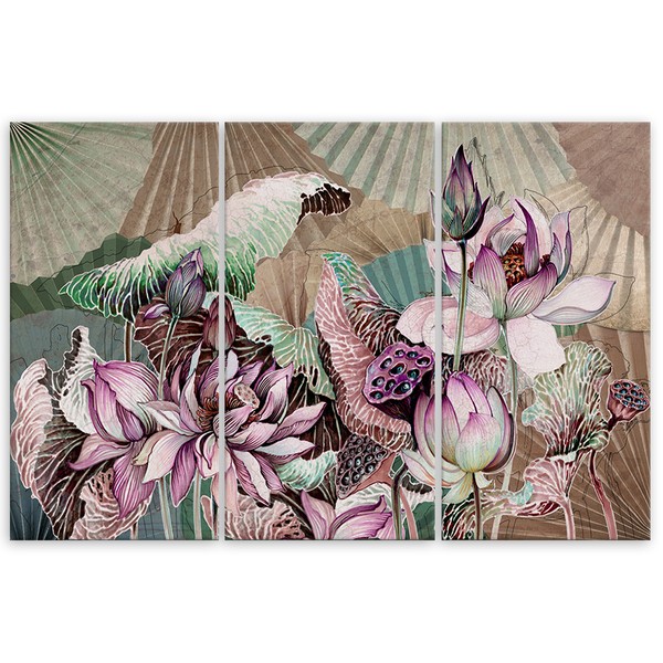 Wall painting for living room - Holy lotus and fans | ARC PRINT