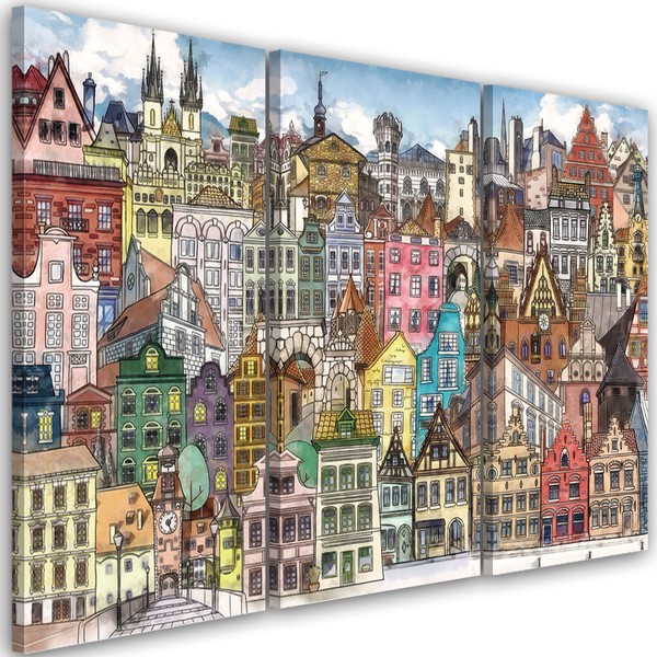Children's triptych painting - Colourful town | ARC PRINT
